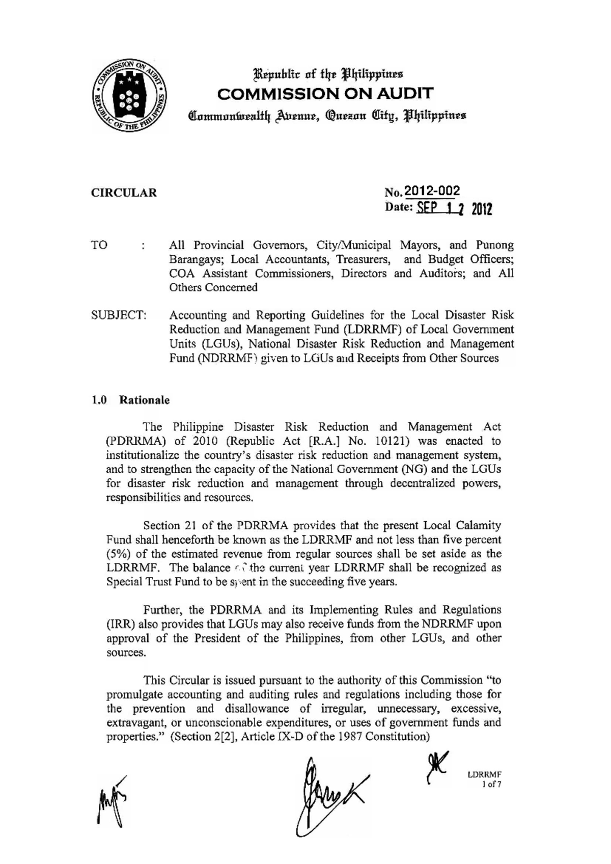 COA- Circular-NO 2012-002 - DEPARTMENT ON AUTHORIZED Republic of the ...