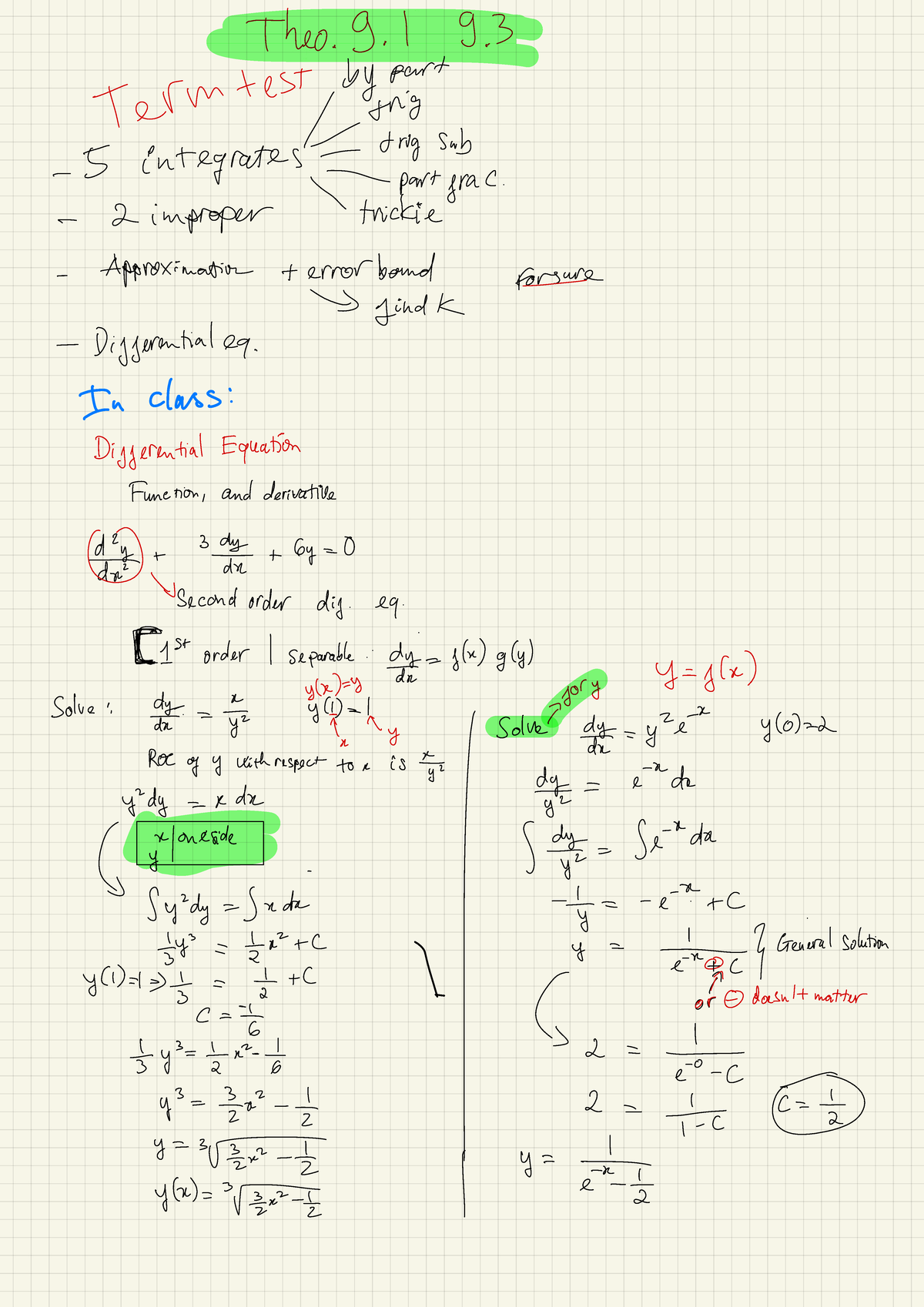 Theo. 9.1 9.3.pdf - Theo. 9 9. Term testby part ↑ frig 5 integrates ...