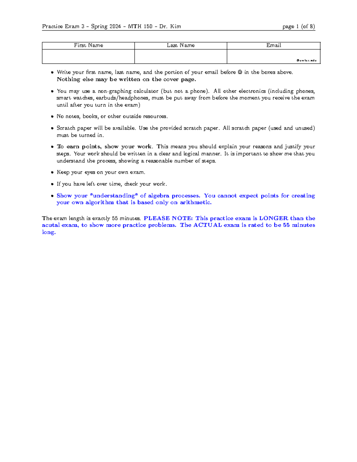 Practice-exam3-1 - Algebra for exam 3 - First Name Last Name Email ...