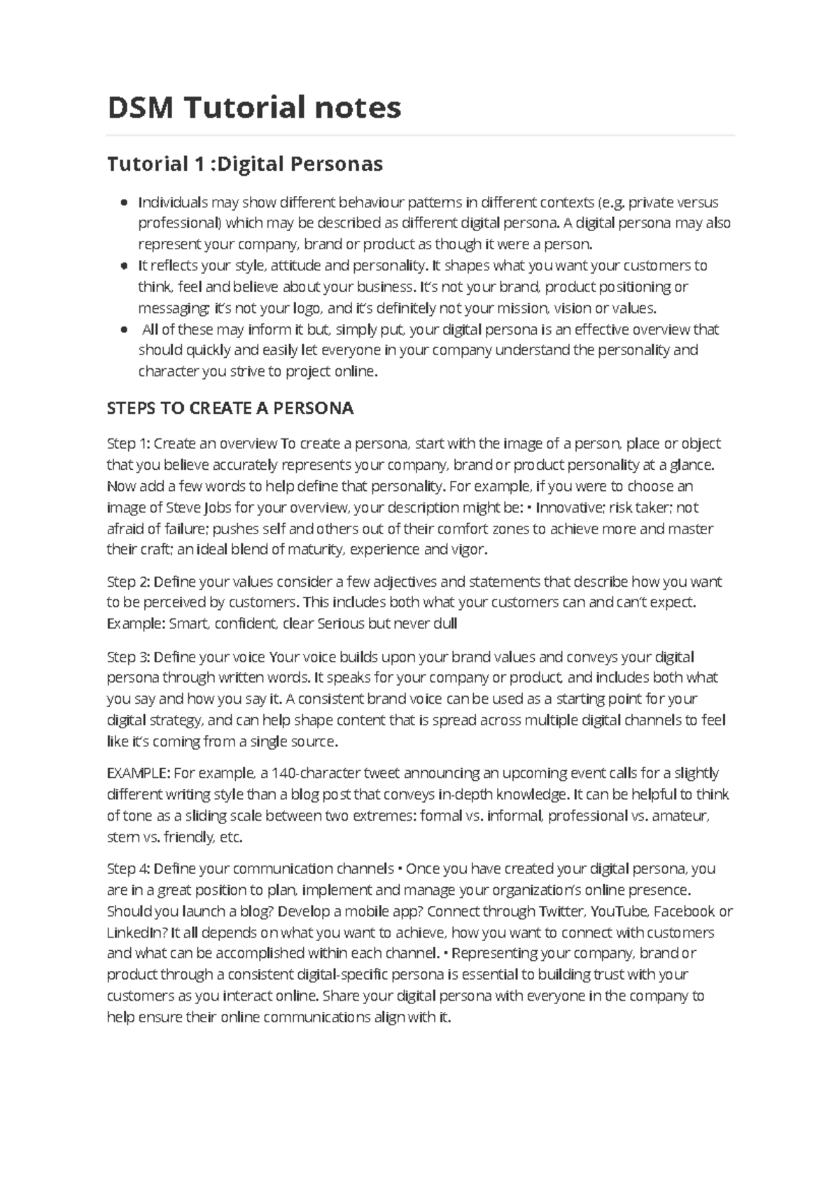 DSM Tutorial notes - DSM Tutorial notes Tutorial 1 :Digital Personas ...
