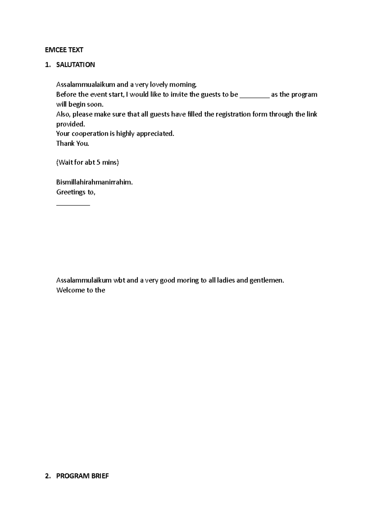 Emcee TEXT ( Sulam) for SULAM PROGRAMME - EMCEE TEXT 1. SALUTATION ...