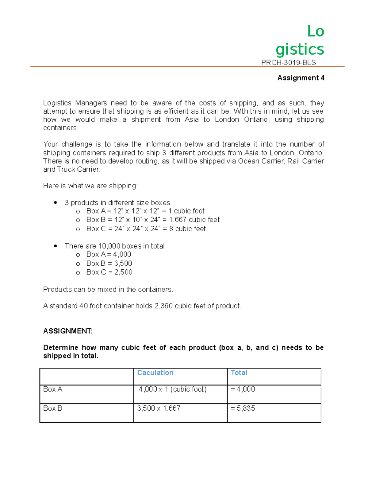 Assignment 4 - Shipping Container Thi Minh Anh Pham - Lo gistics PRCH-3019-BLS Assignment 4 ...