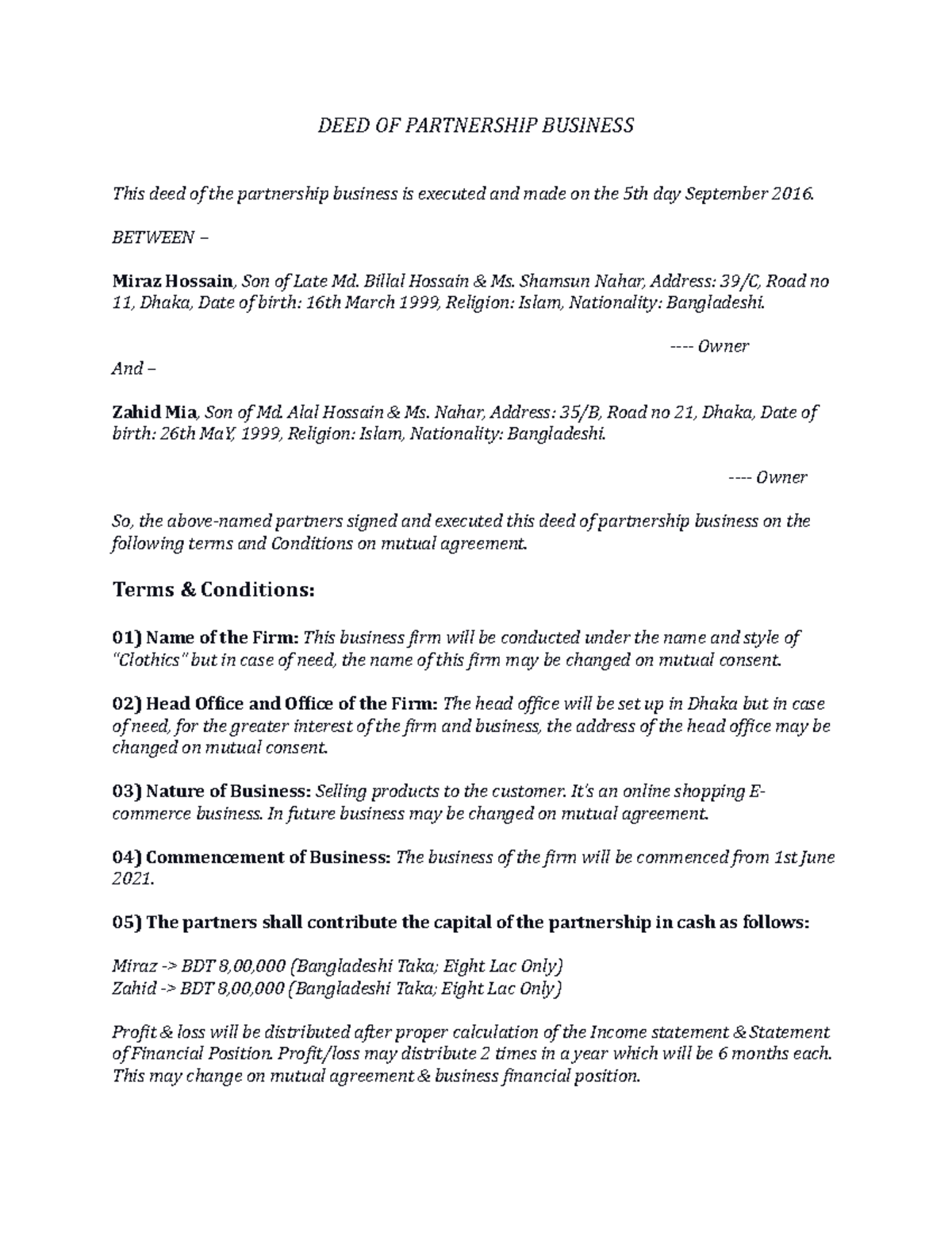 DEED OF Partnership Business to start a business - DEED OF PARTNERSHIP ...