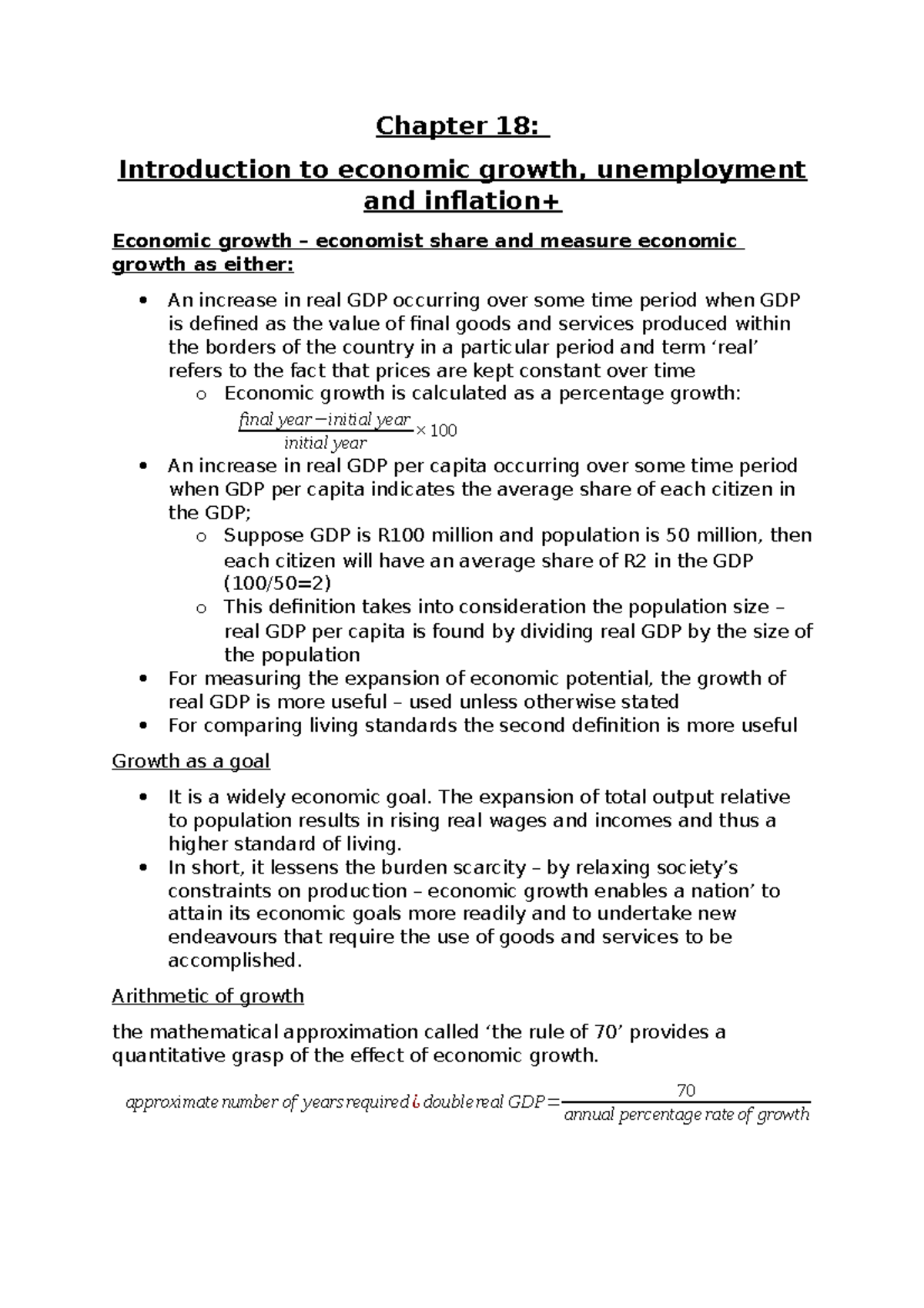 Chapter 18 - Chapter 18: Introduction to economic growth, unemployment ...