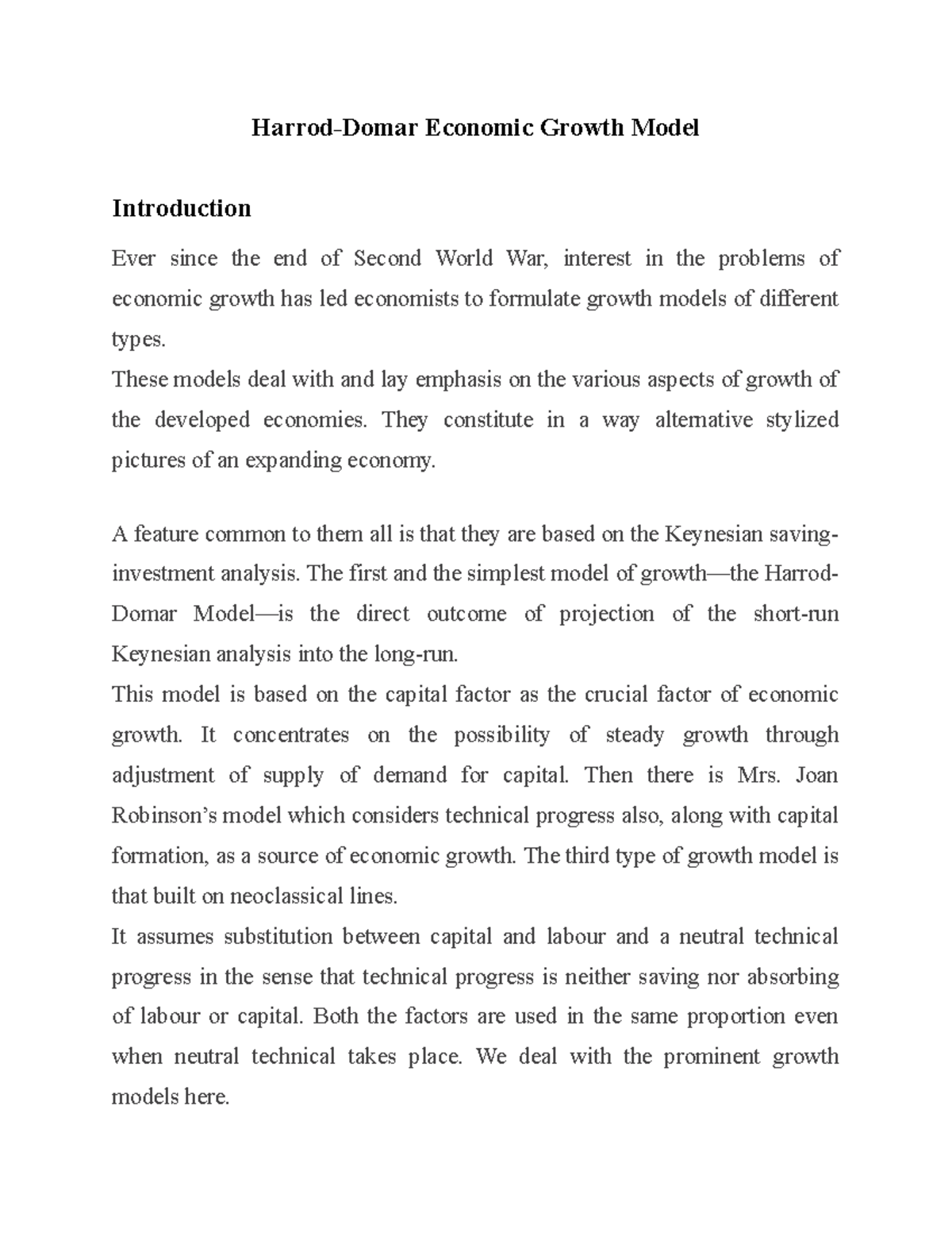 Harrod-Domar model - good - Harrod-Domar Economic Growth Model ...