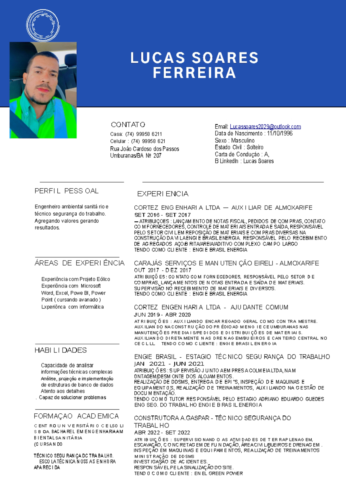 Eng lucas cv atualizado - CONTATO Casa: (74) 99958 6211 Celular : (74 ...