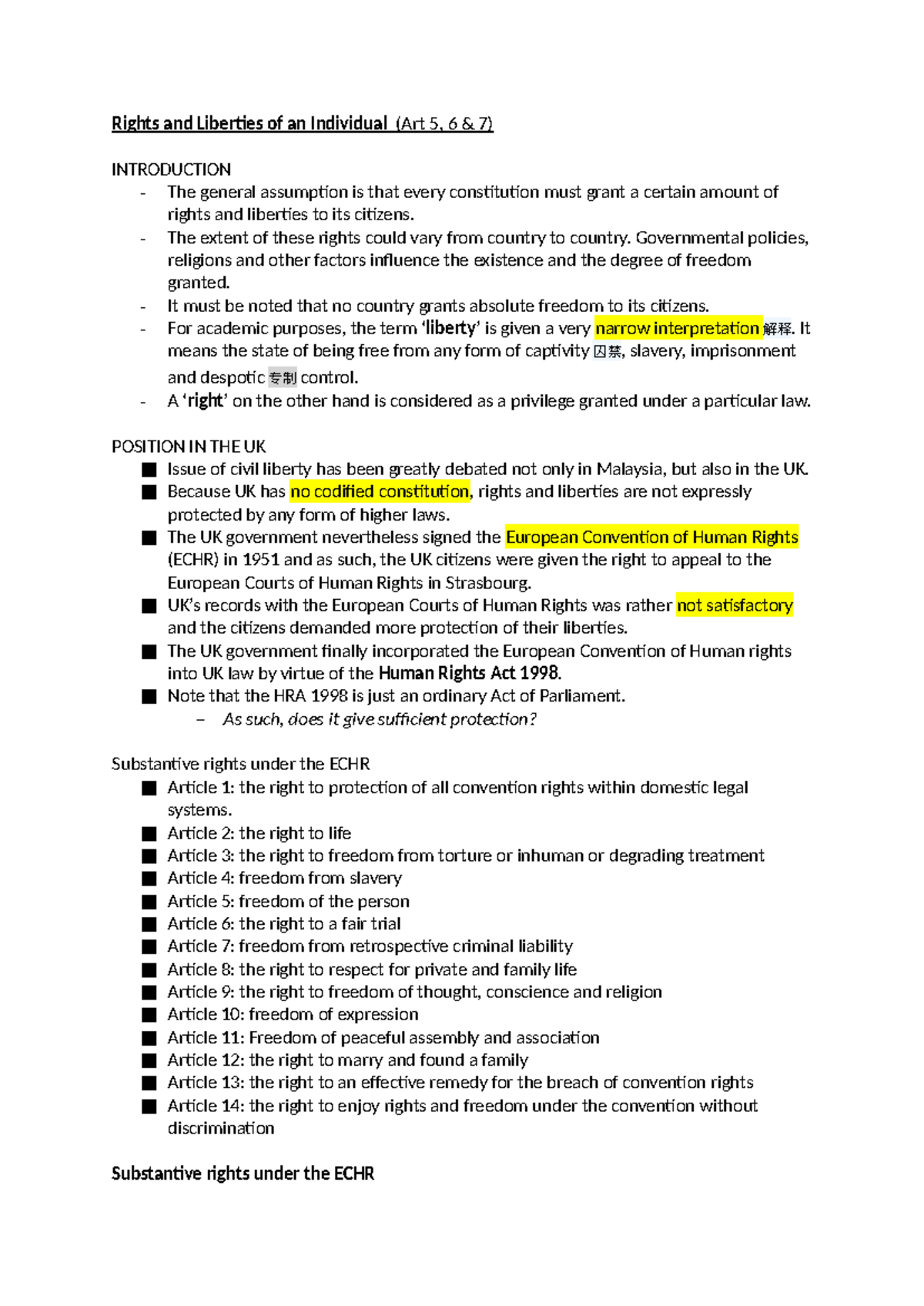 Art5,6,7 (notes)art 4,5,6 - Rights and Liberties of an Individual (Art ...