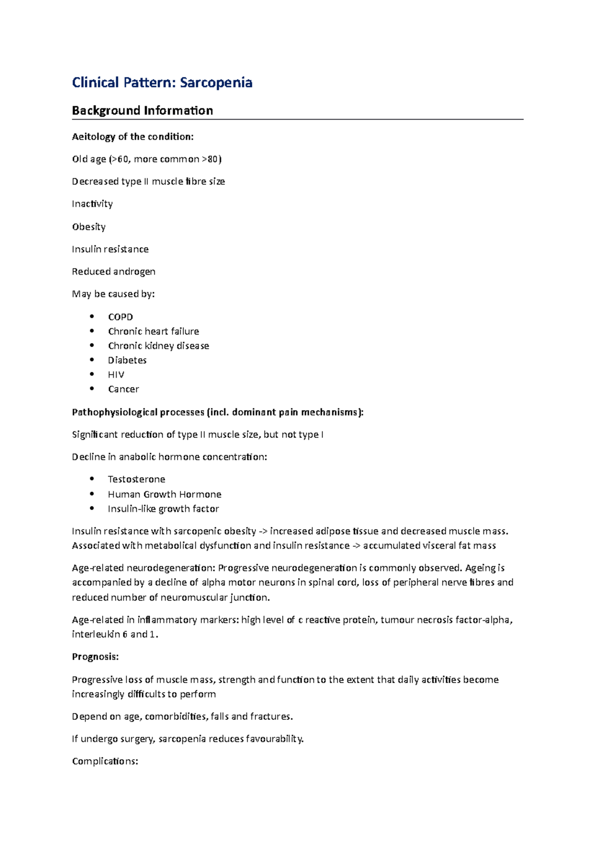 Clinical Pattern Template - Sarcopenia - Clinical Pattern: Sarcopenia ...