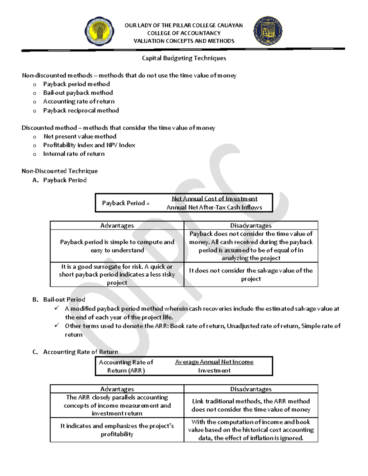 capital-budgeting-techniques-our-lady-of-the-pillar-college-cauayan