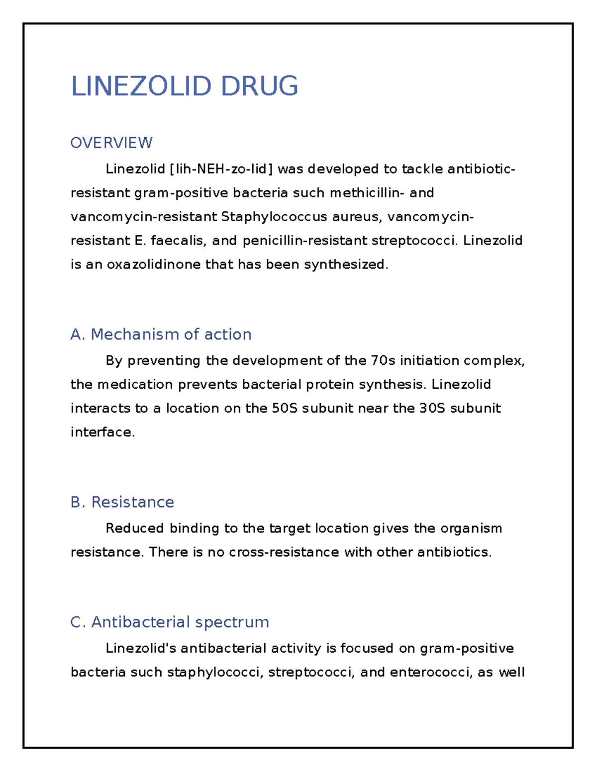 Detail NOTE ON Linezolid DRUG - LINEZOLID DRUG OVERVIEW Linezolid [lih ...