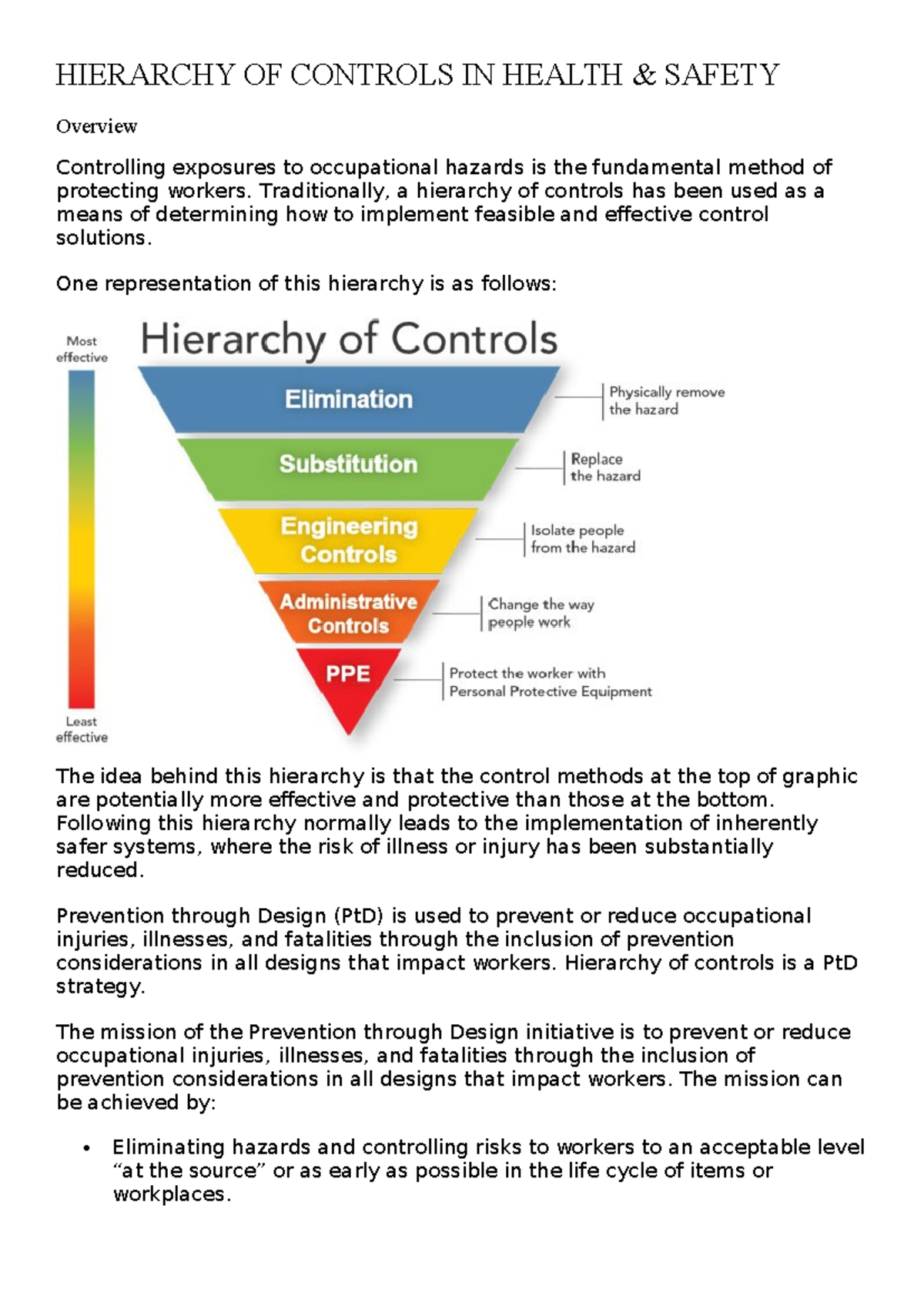 Hierarchy of Controls - HIERARCHY OF CONTROLS IN HEALTH & SAFETY ...