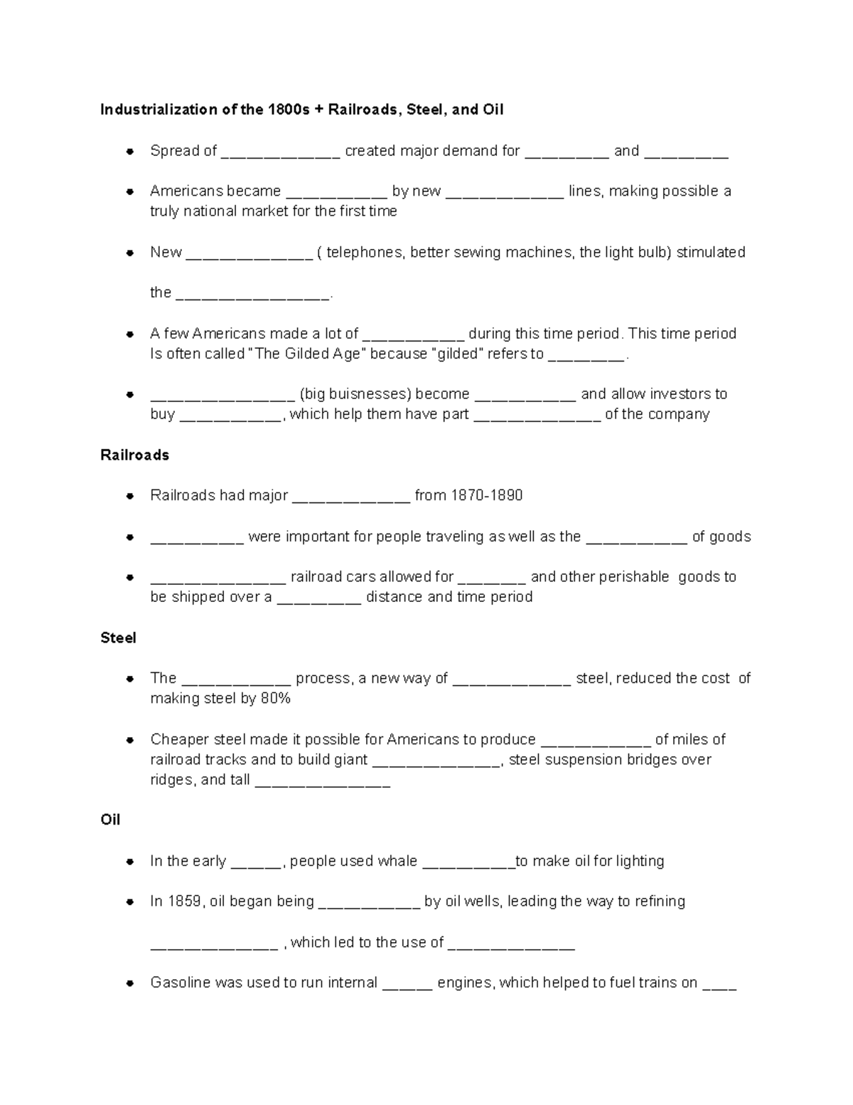 Unit 5 Guided Notes- Part 1 - Industrialization of the 1800s ...