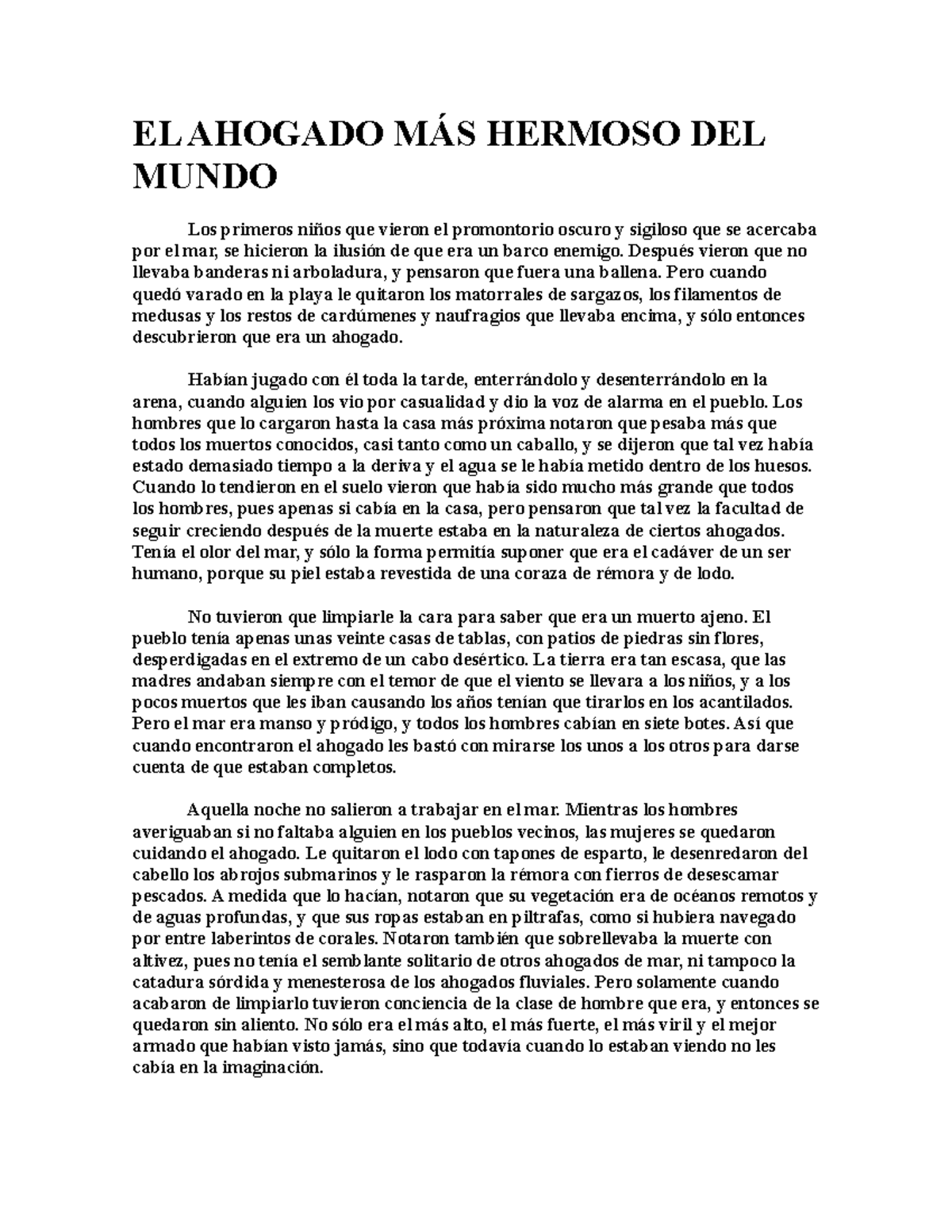 Garcia Marquez Gabriel - El ahogado mas hermoso del mundo - EL AHOGADO ...