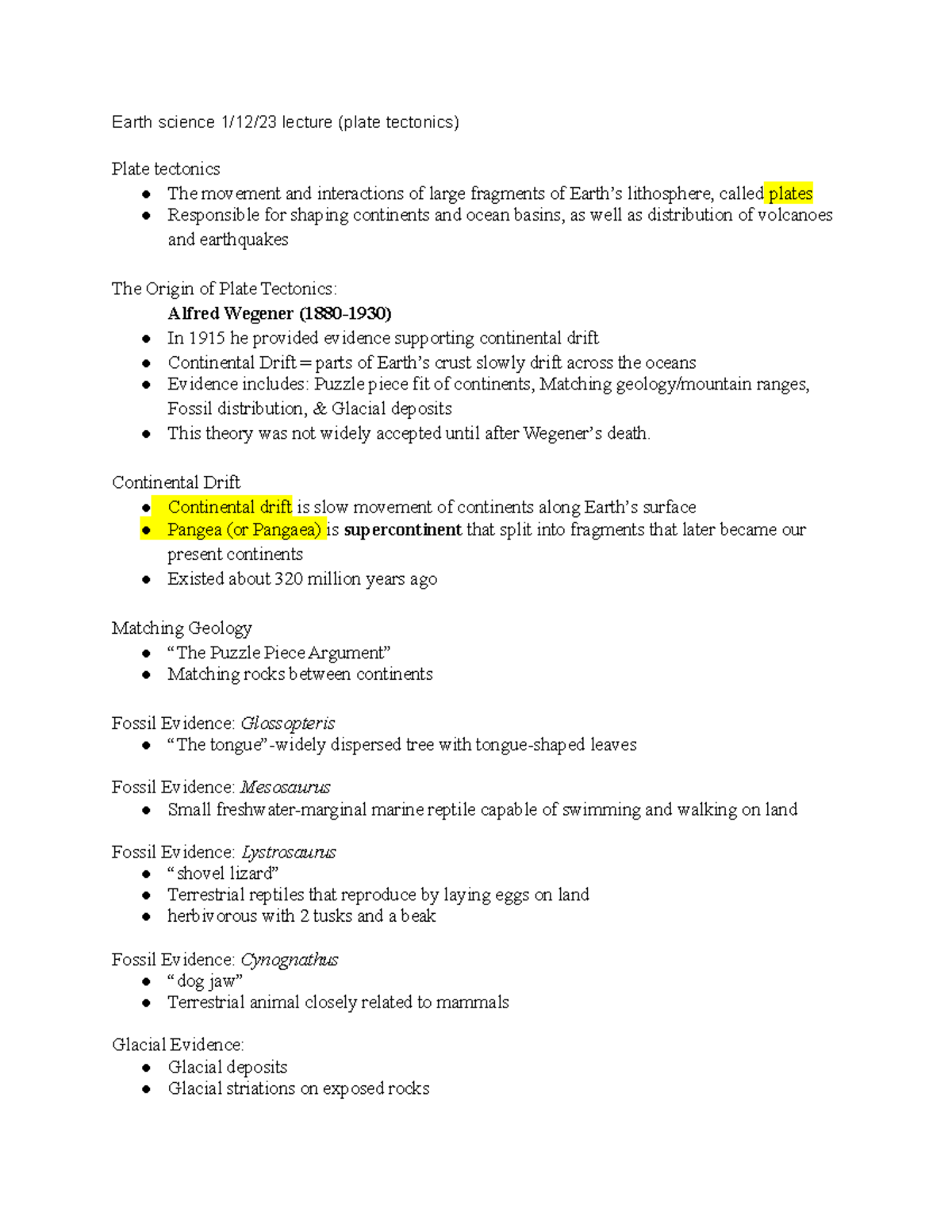 Earth science 1 12 23 lecture (plate tectonics) - Earth science 1/12/23 ...