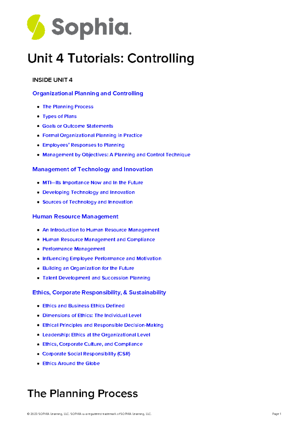 Unit 4 tutorials controlling - Unit 4 Tutorials: Controlling INSIDE UNIT 4 Organizational ...