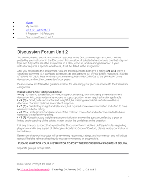 CS1101 Discussion Assignment Unit 2 - Discussion Assignment Create your ...