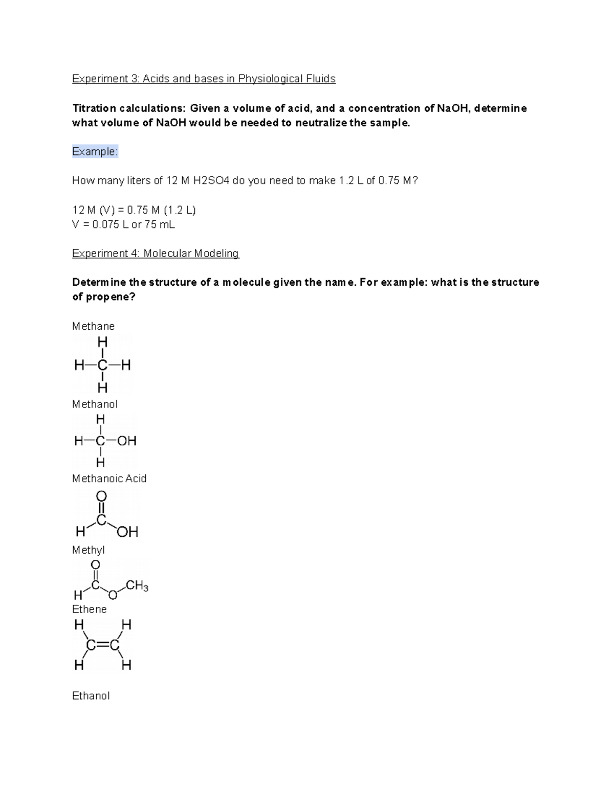 Exam Study Page 3 - Lab TA: Ryan Britt - Experiment 3: Acids and bases ...