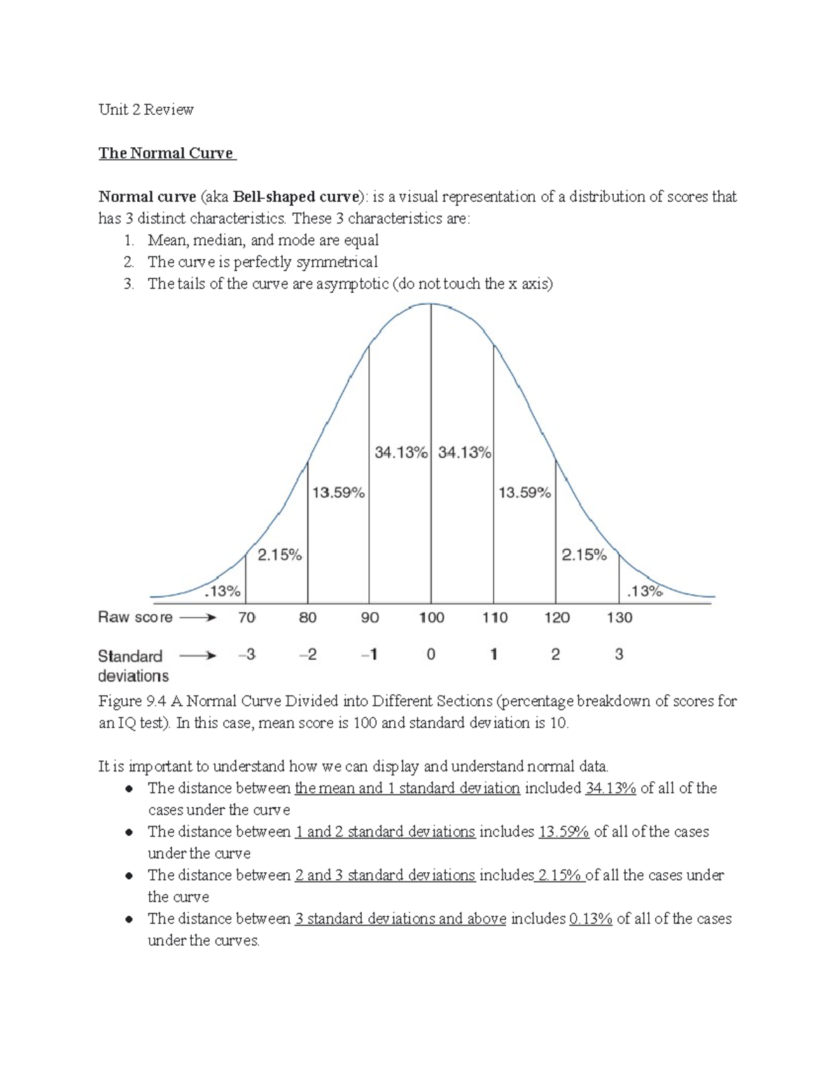 Exam 2 study guide S23 - Unit 2 Review The Normal Curve Normal curve ...