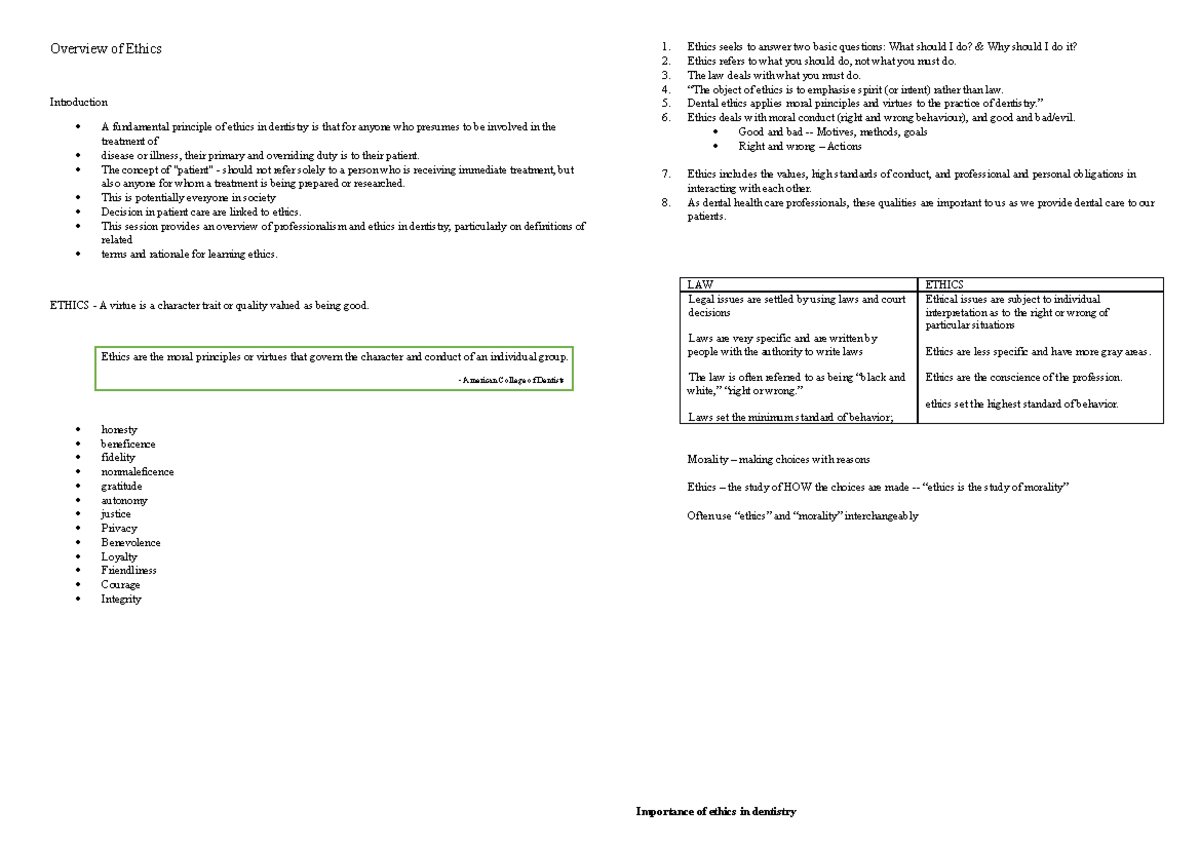 Overview of Ethics - Overview of Ethics Introduction A fundamental ...
