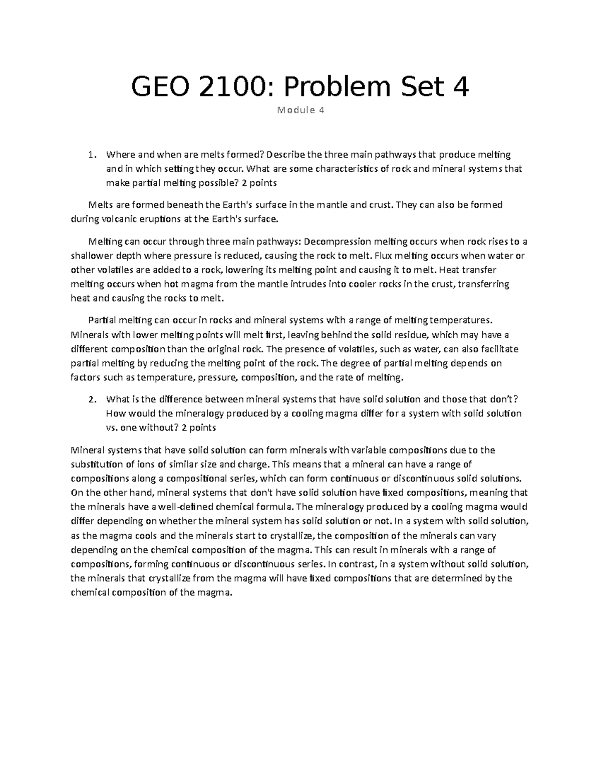 GEO2100PS4 - GEO 2100 Problem Set 4 - GEO 2100: Problem Set 4 Module 4 ...