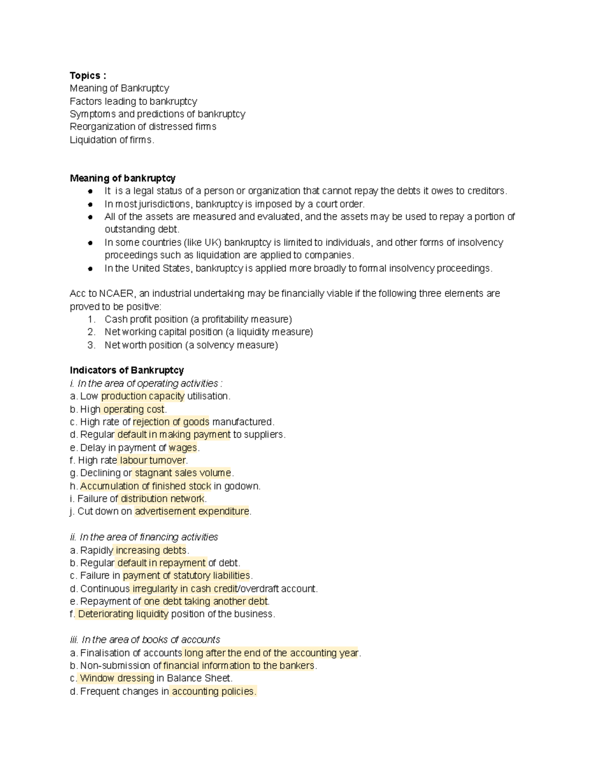 Bankruptcy - Topics : Meaning of Bankruptcy Factors leading to ...