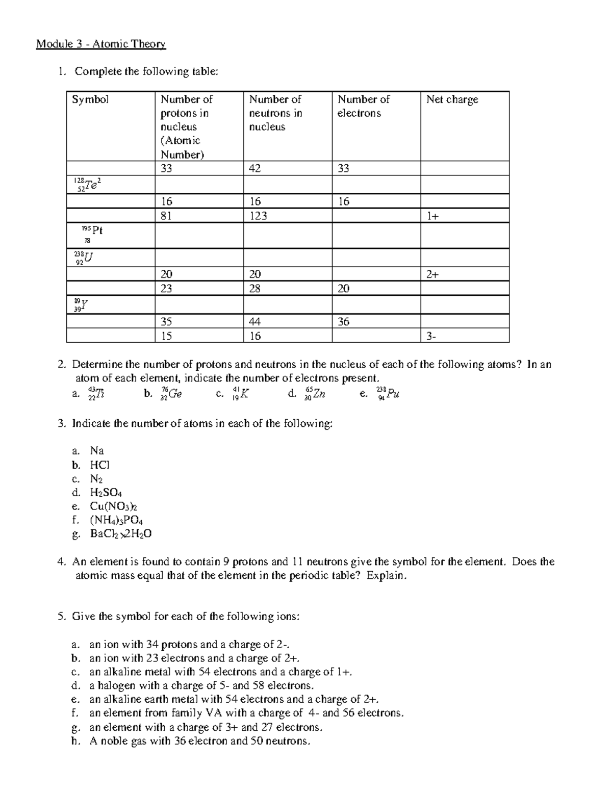 Module 3 Atomic Theory Practice Q&A 202005 21 - Module 3 - Atomic ...