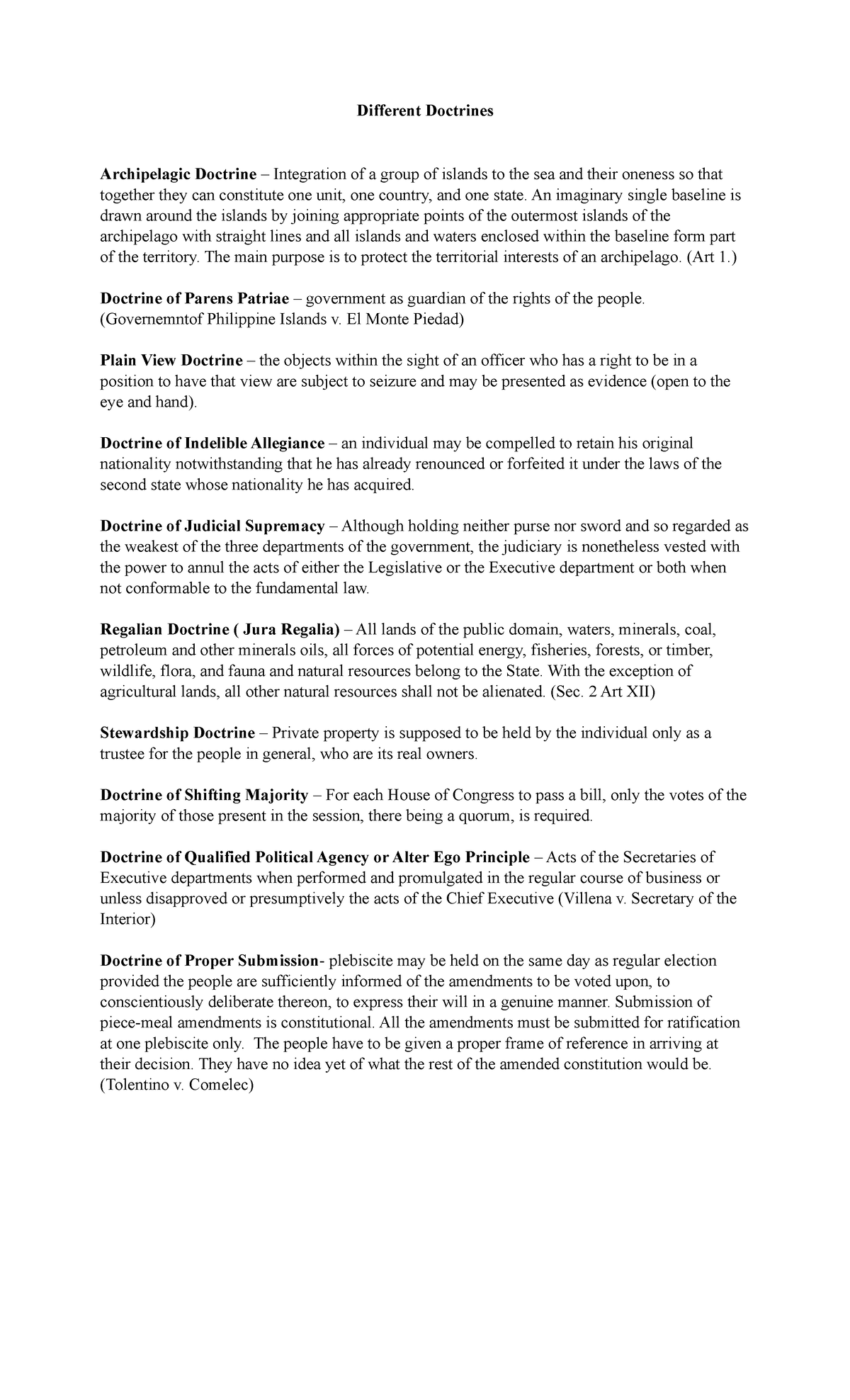 Different Doctrines in Political Law - Different Doctrines Archipelagic ...