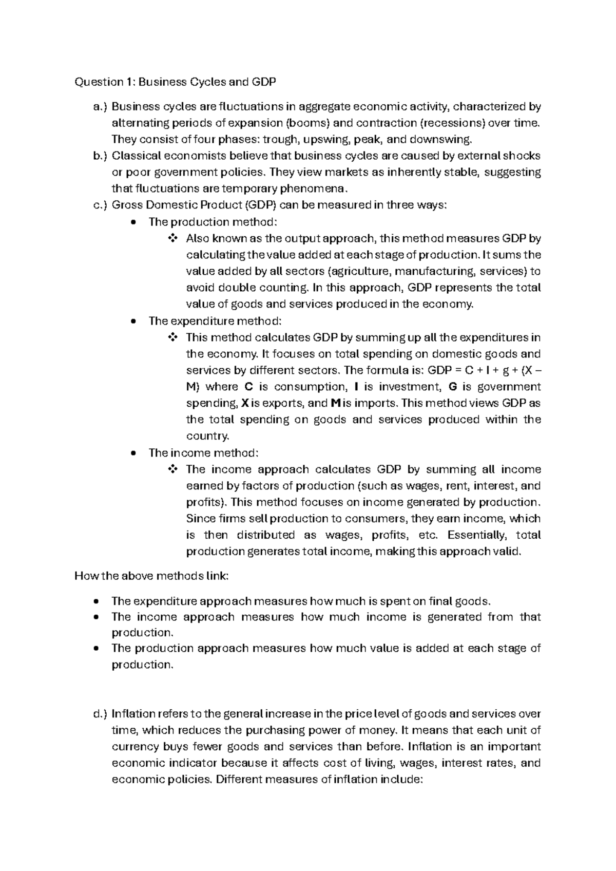 ECO1011S TUT 4 - economics tutorial - Question 1: Business Cycles and GDP a.) Business cycles ...