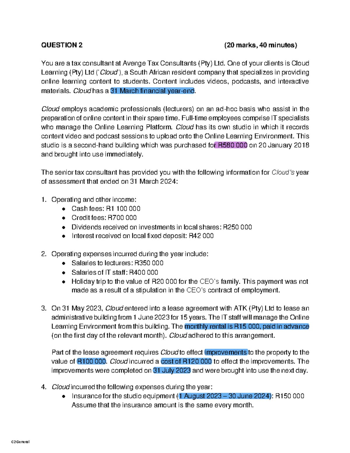 General, Special and prohibited deductions Question - C2 General ...