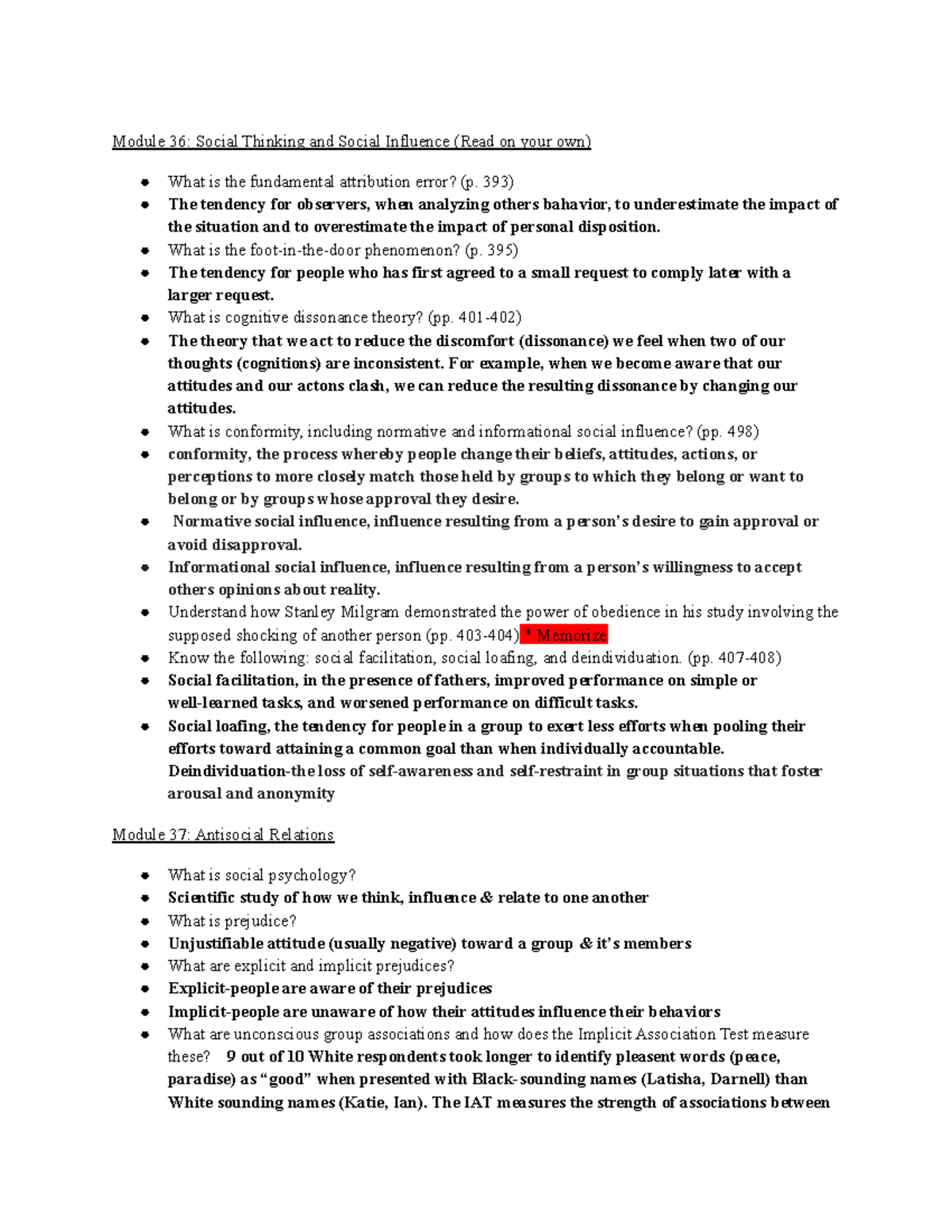 Module's for finals (Psyc) - Module 36: Social Thinking and Social ...