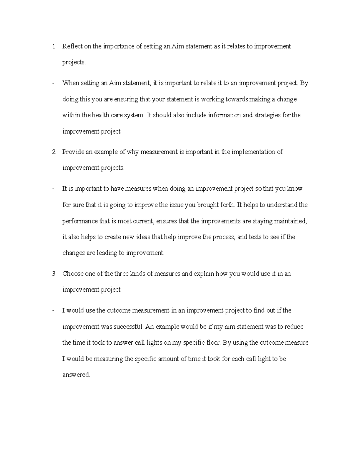 QI 102 - n/a - Reflect on the importance of setting an Aim statement as ...