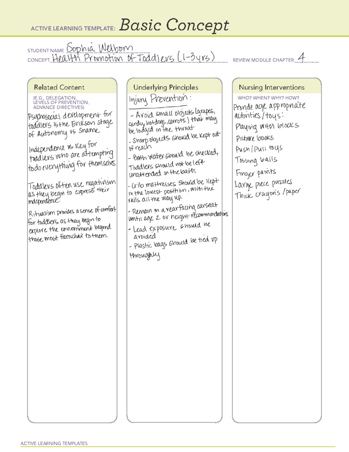 Health promotion of toddlers - NUR223 - ACTIVE LEARNING TEMPLATES Basic ...