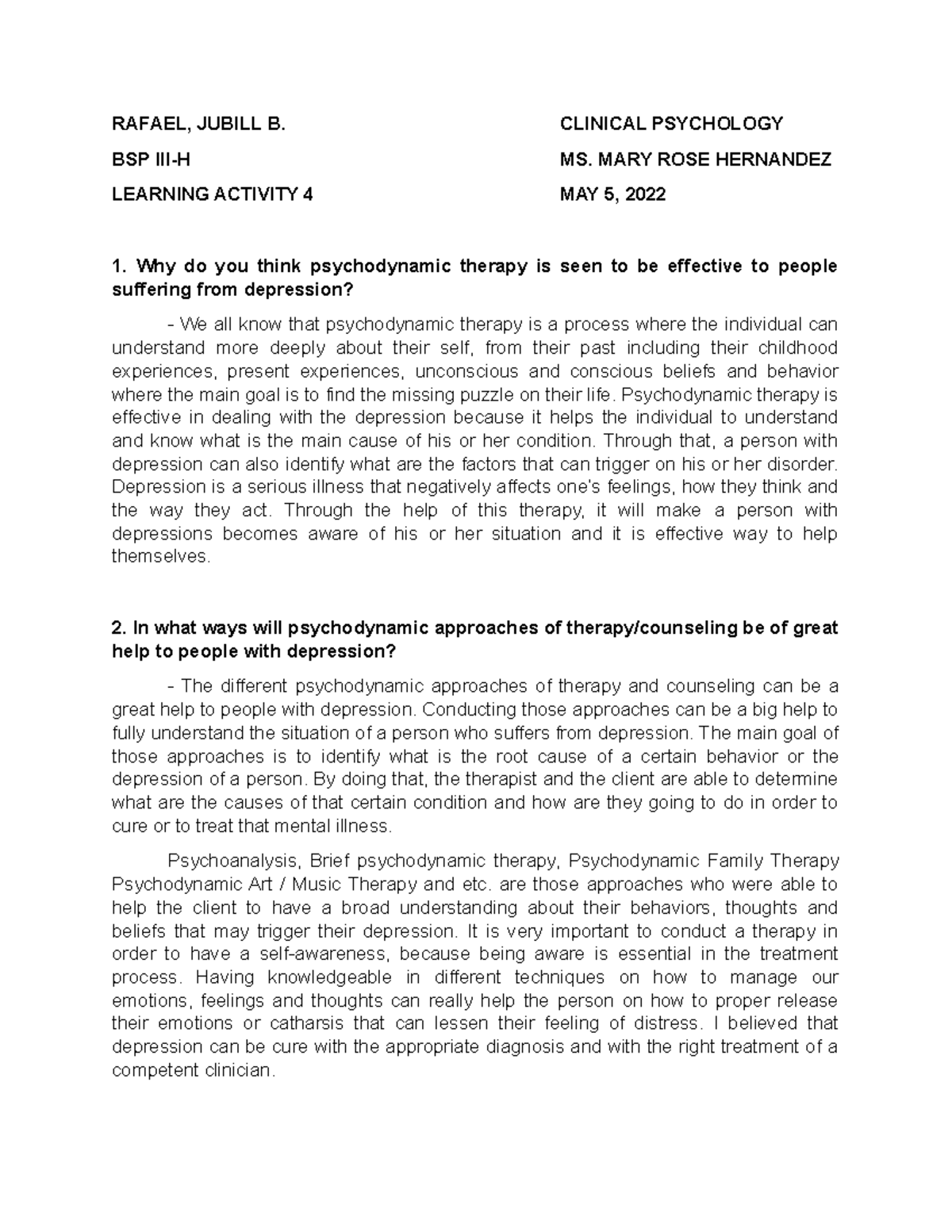 CLI.PSY-LEARNINGACT.4-RAFAEL - RAFAEL, JUBILL B. CLINICAL PSYCHOLOGY ...