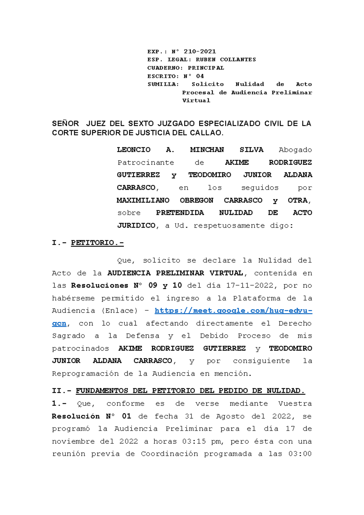 Akime rodriguez - rsyseudfu - EXP.: N° 210- ESP. LEGAL: RUBEN COLLANTES ...