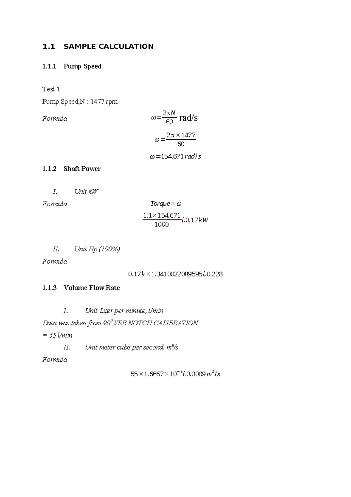 Sample Calculation - Fluid Mechanics 1 - 1 SAMPLE CALCULATION 1.1 Pump ...