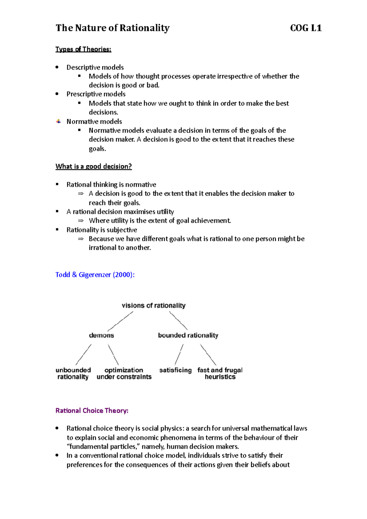 COG Thinking Lecture 1 - Types of Theories: Descriptive models Models ...
