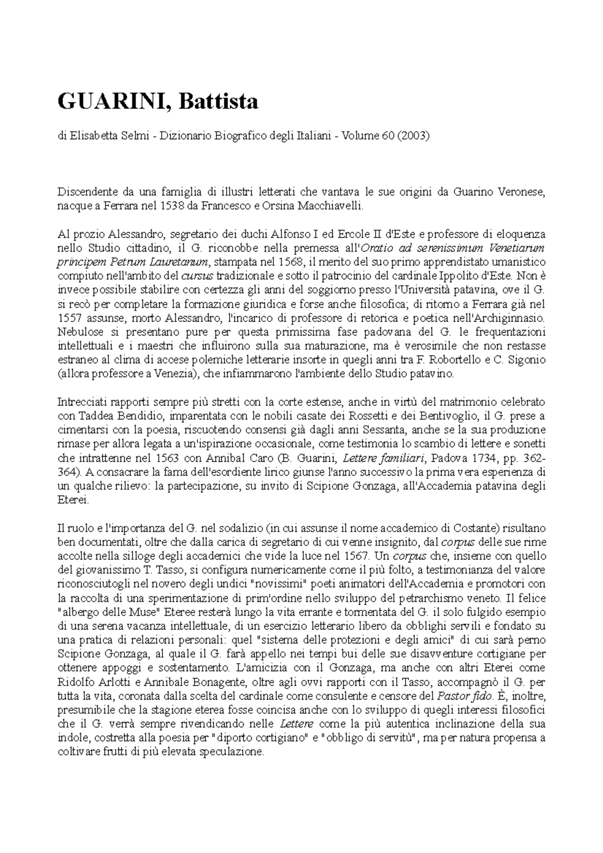 Biografia Guarini - GUARINI, Battista di Elisabetta Selmi - Dizionario ...