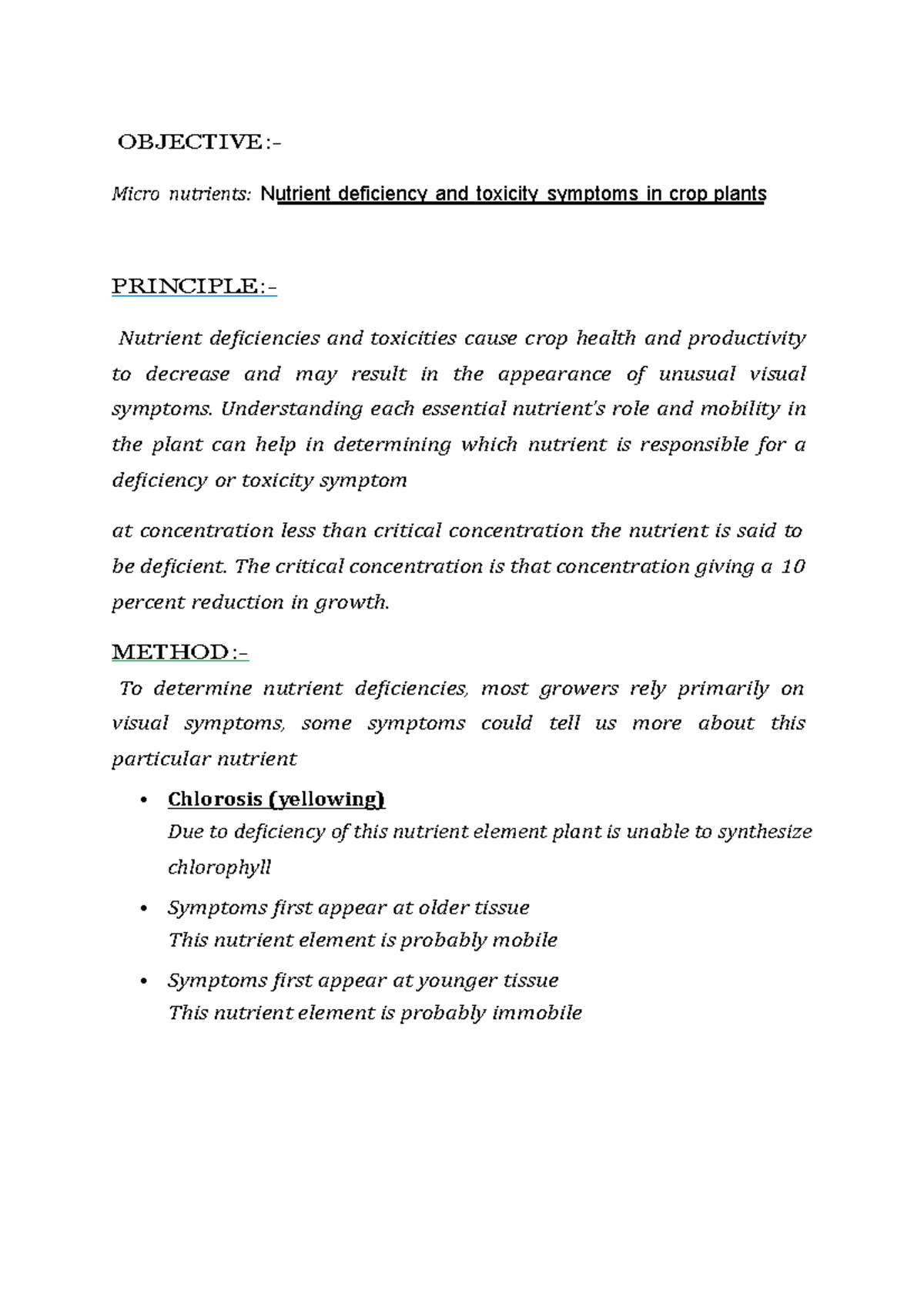 Nutrient deficiency and toxicity symptoms in crop plants - OBJECTIVE ...