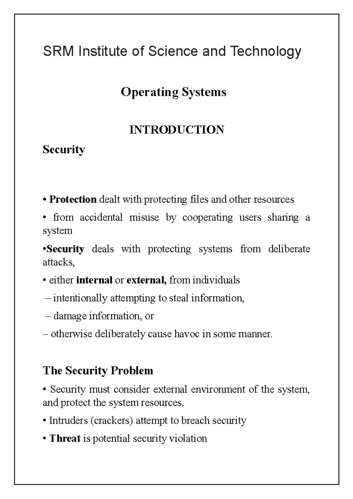 Operating Lecture Notes 2 Srm Institute Of Science And Technology