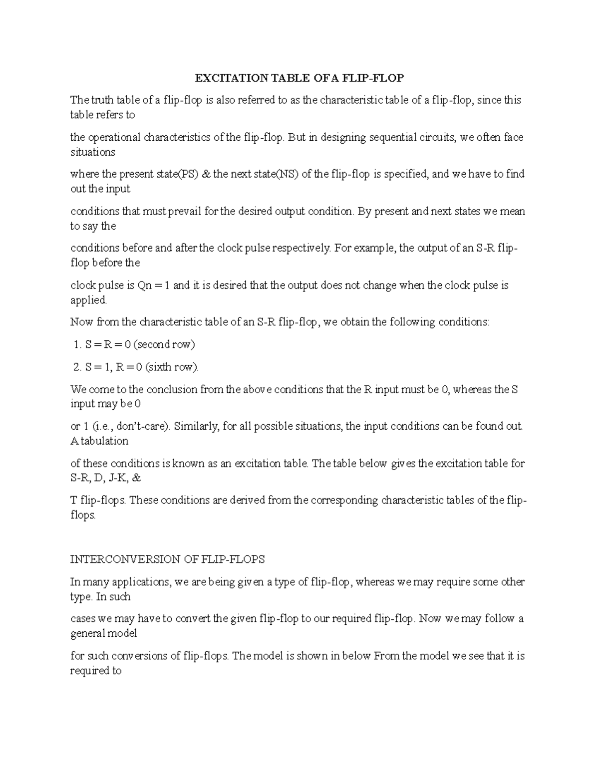 Excitation Table OF A FLIP - EXCITATION TABLE OF A FLIP-FLOP The truth ...