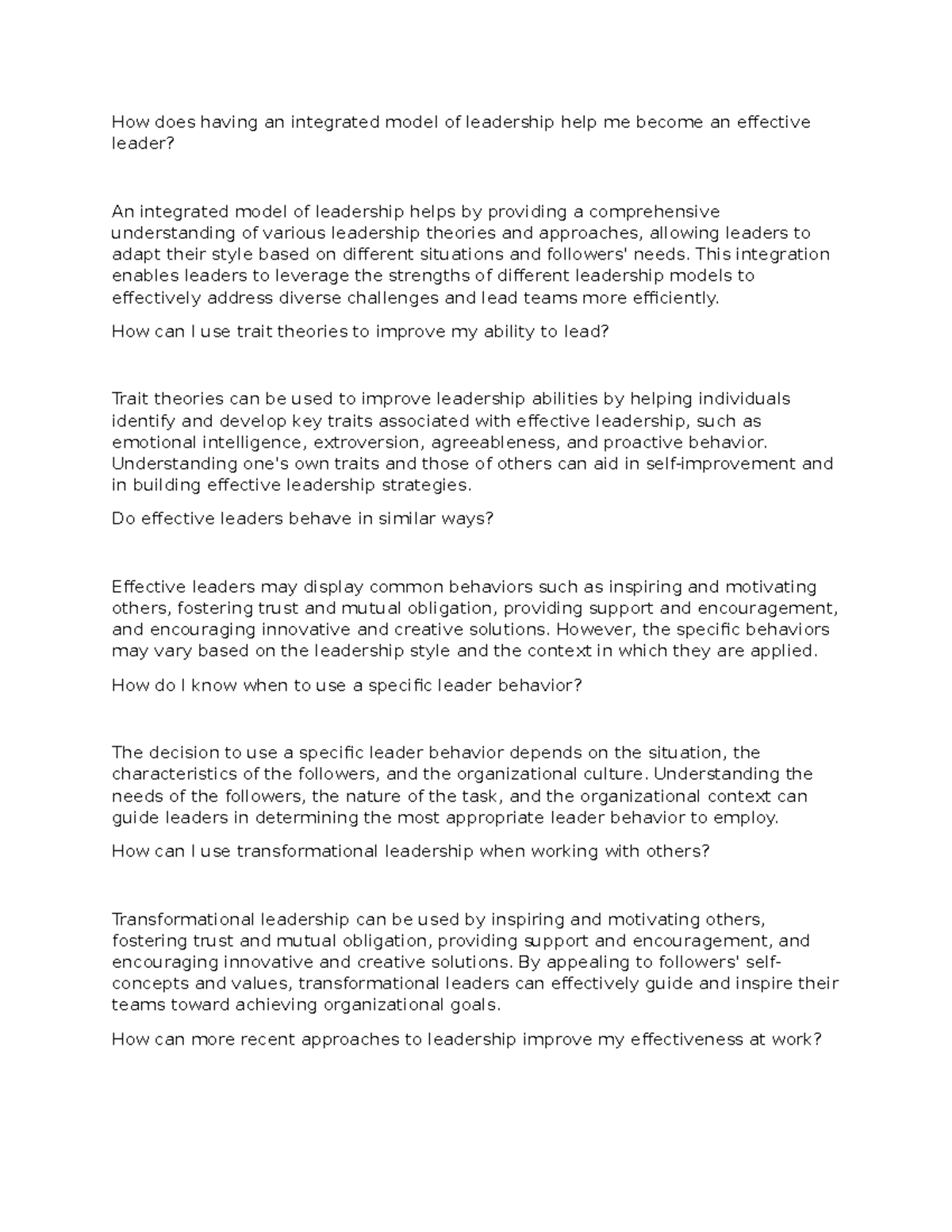 Organizational Behavior Second Note 13 - 19 - How does having an ...