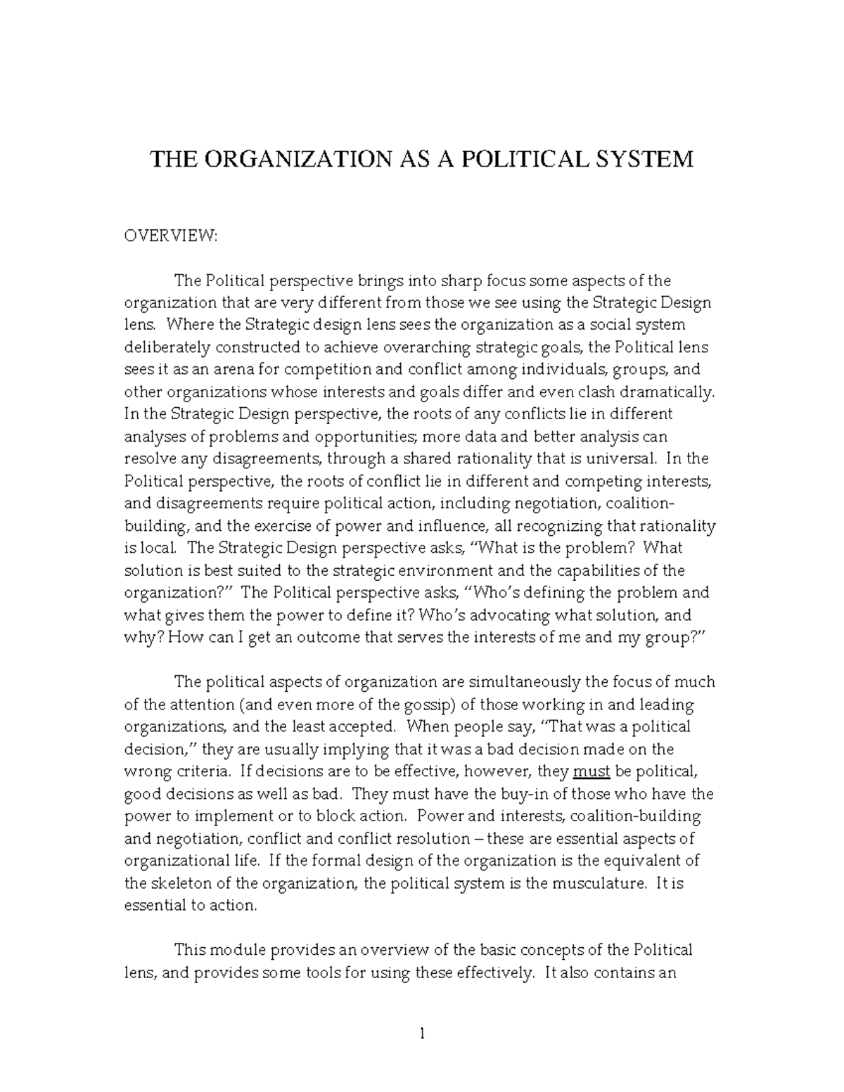 Class 3 The Organization as a Political System-1 - THE ORGANIZATION AS ...