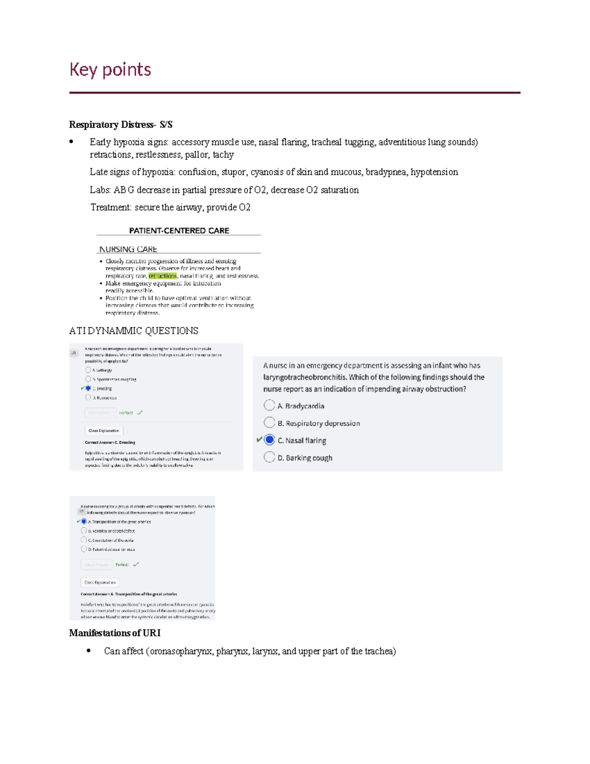 Key points - Key points Respiratory Distress- S/S Early hypoxia signs ...