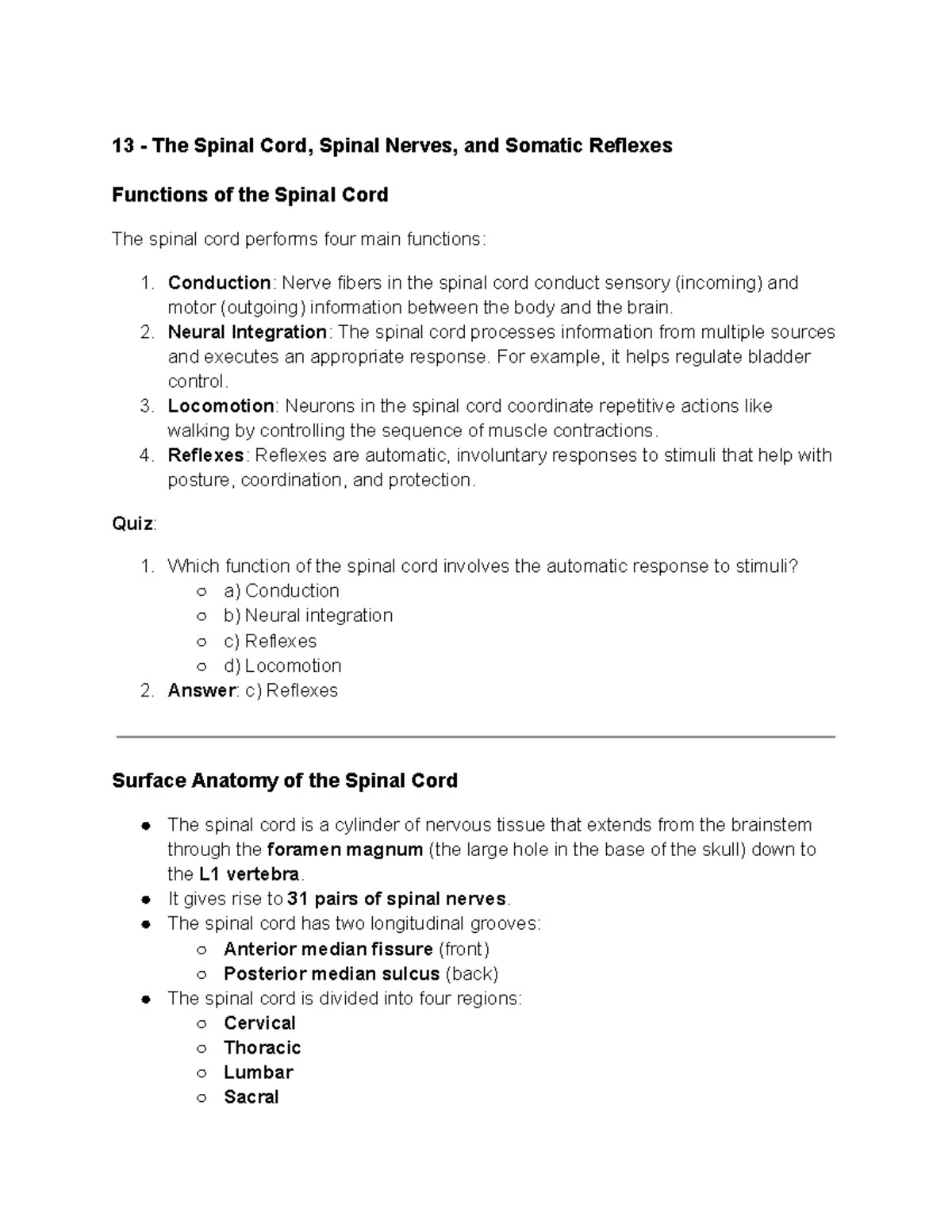 13 the spinal cord, spinal nerves - 13 - The Spinal Cord, Spinal Nerves ...