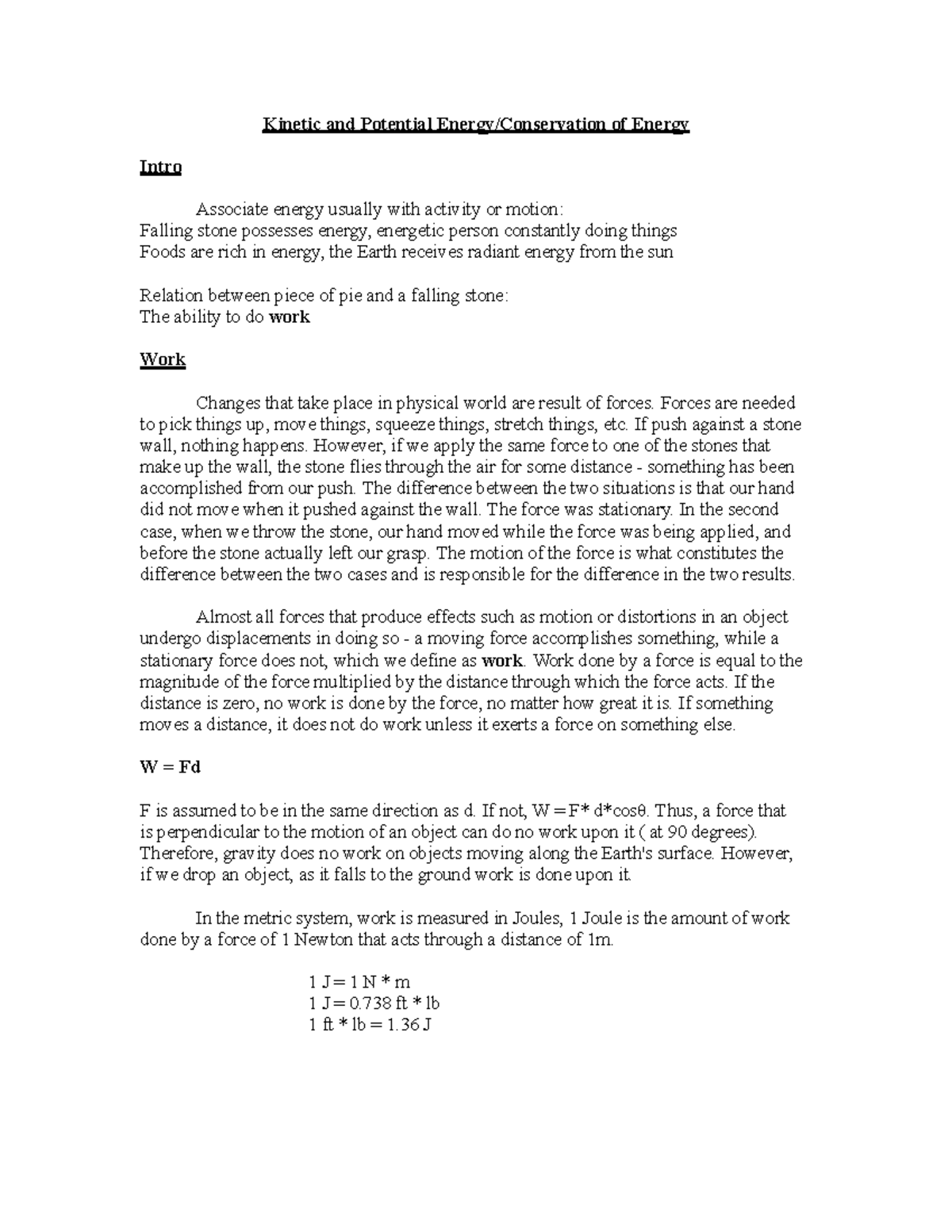 Law of conservation of Energy - Kinetic and Potential Energy ...