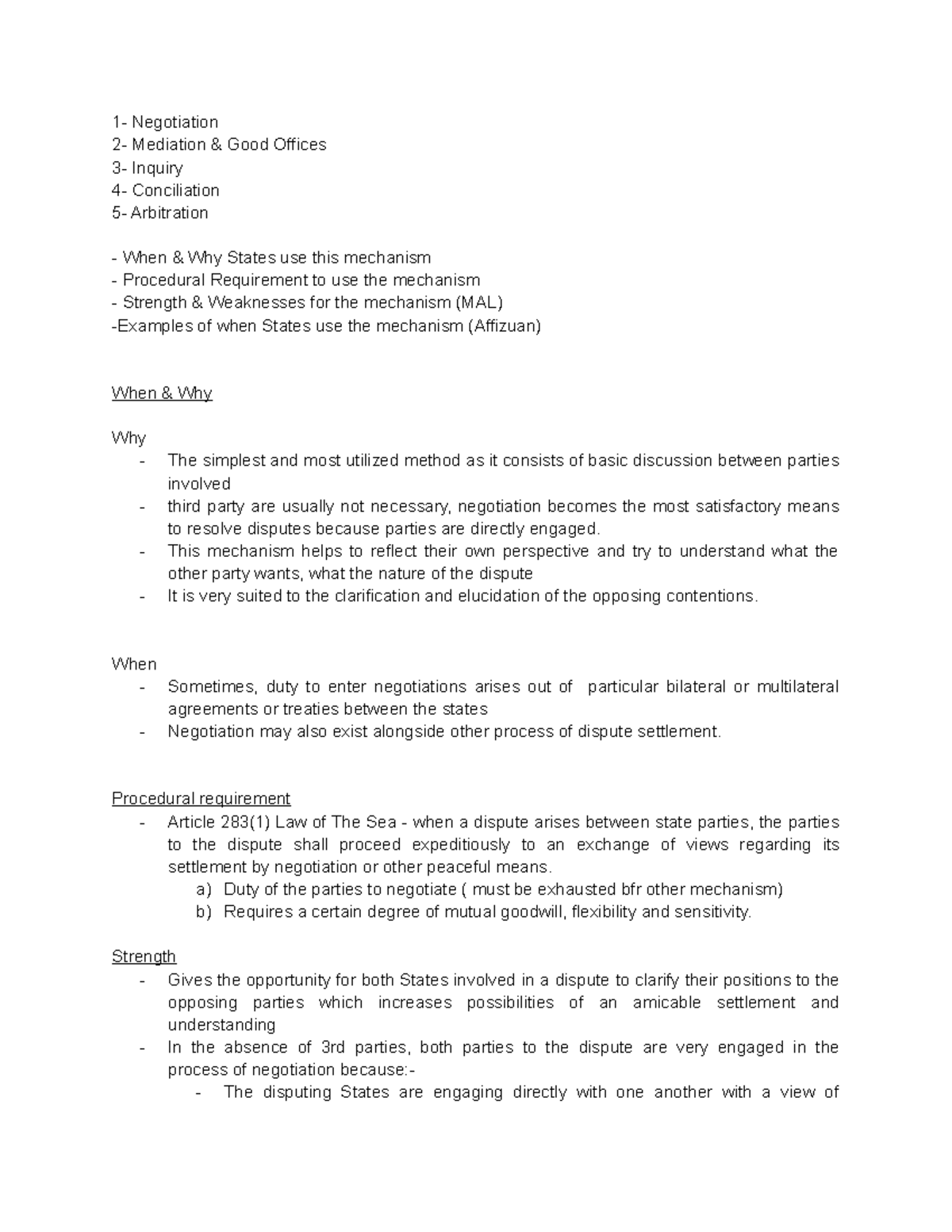 International law 2 Tutor - 1- Negotiation 2- Mediation & Good Offices ...
