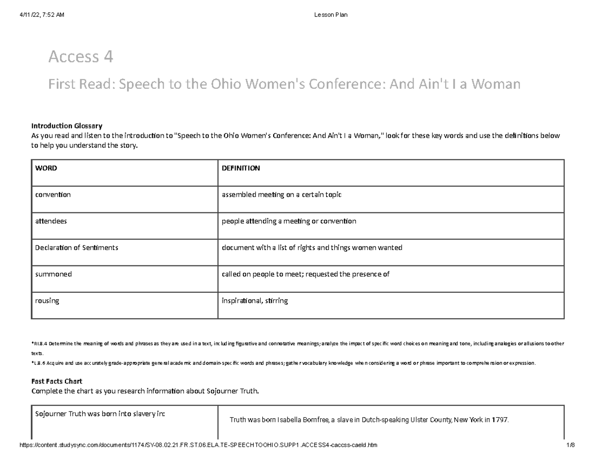 Ain't I A Woman - Background Research - 4/11/22, 7:52 AM Lesson Plan ...