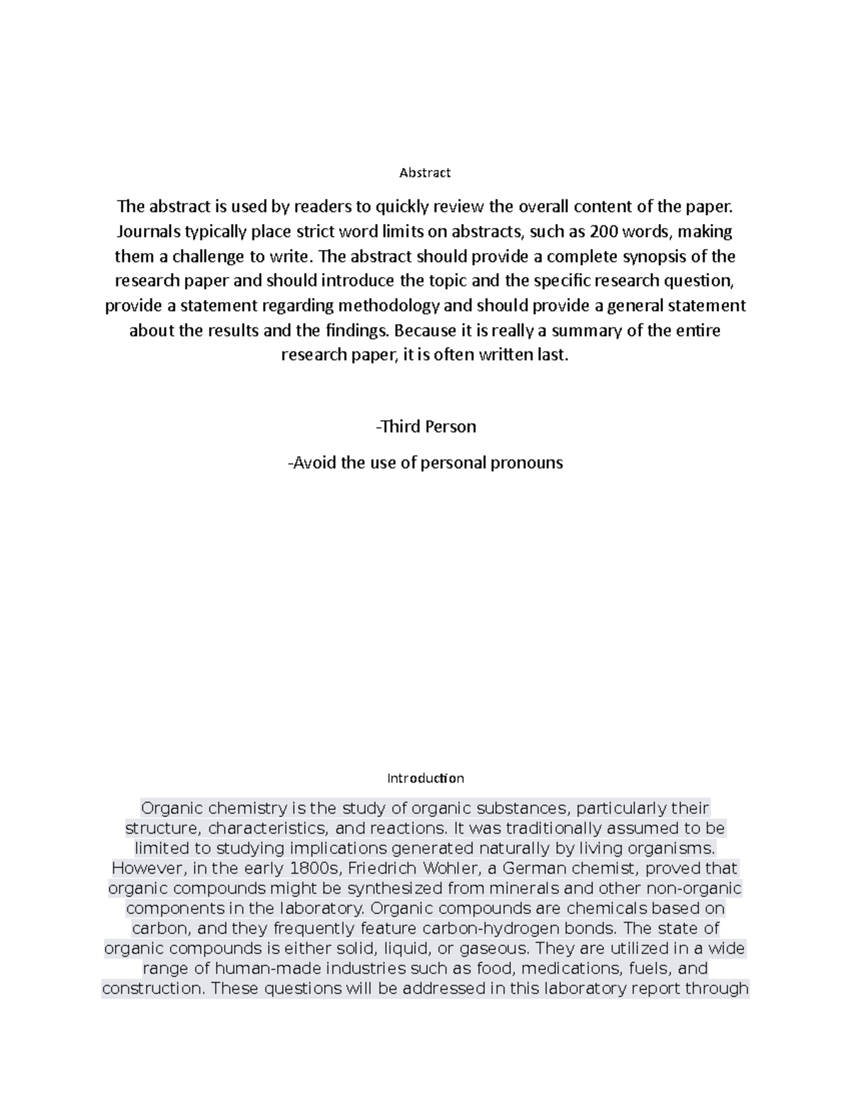 Organic Compound lab report - Abstract The abstract is used by readers ...