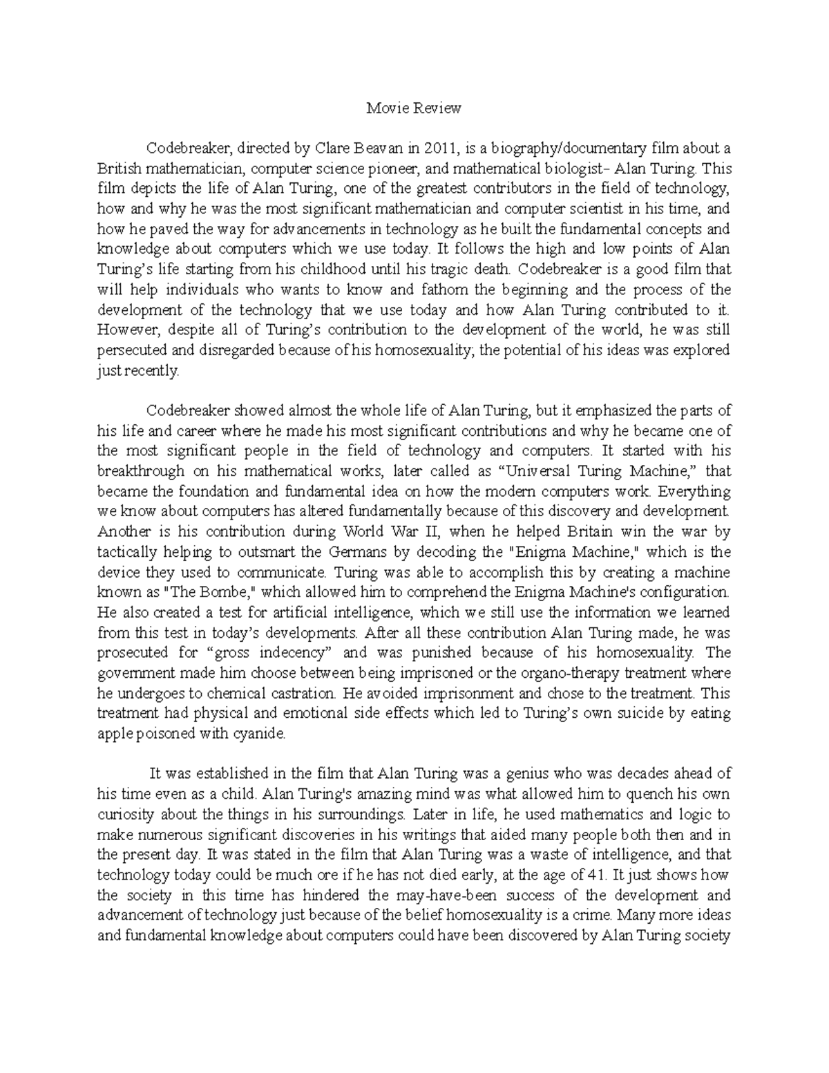 Coldbreaker MOvie Review - Movie Review Codebreaker, directed by Clare ...