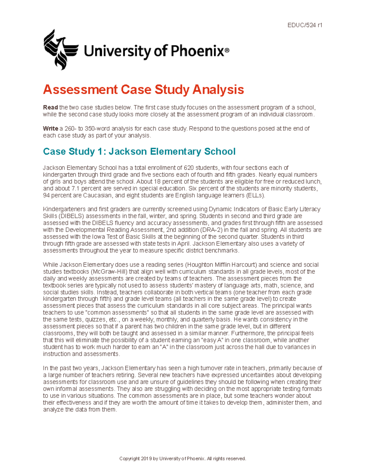Educ524 r1 wk1 assessment case study - EDUC/524 r Assessment Case Study ...